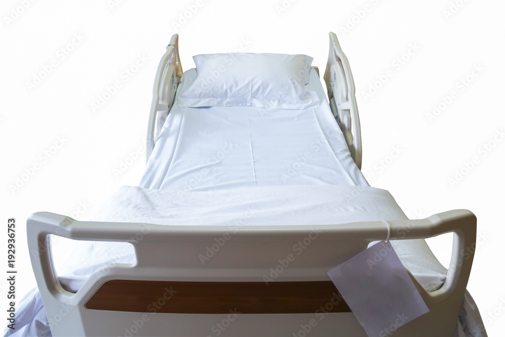 Patient bed with clipping path, isolated on white background. Stock ...