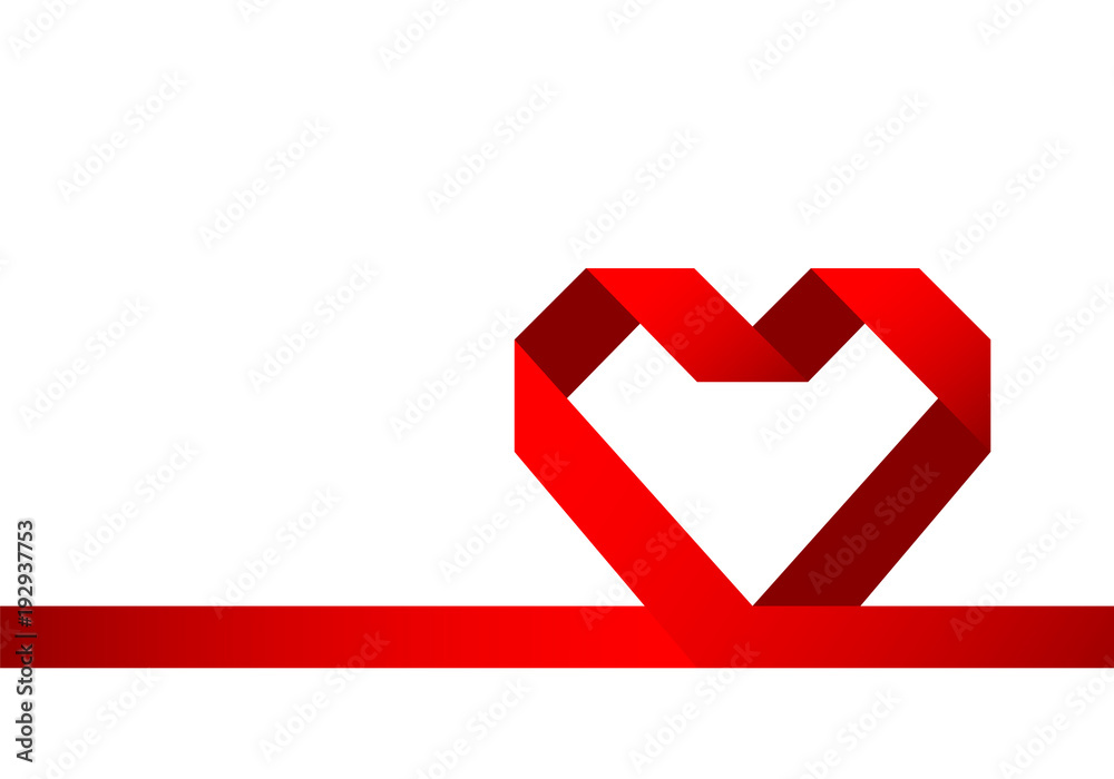 Red Ribbon Heart on White Background, Vector Stock Illustration Stock ...