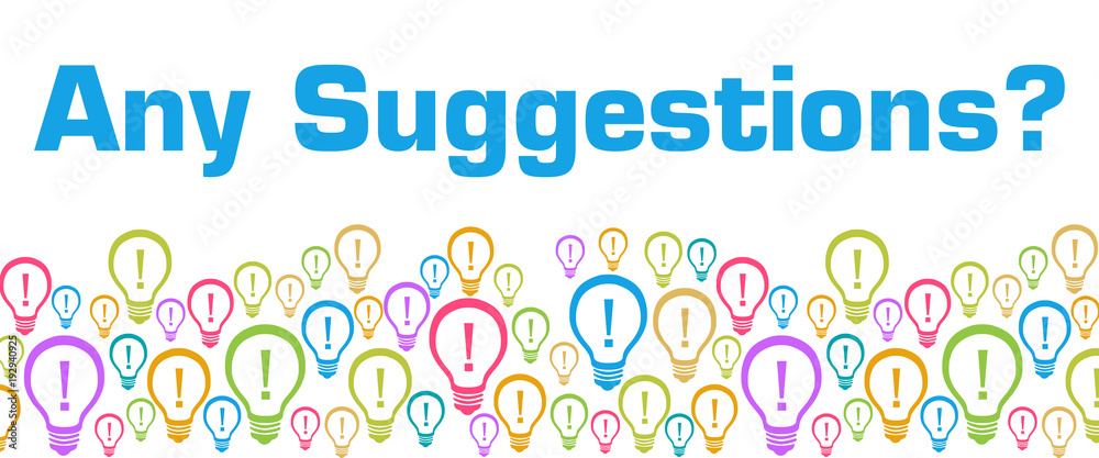Any Suggestions Colorful Bulbs With Text Stock Illustration | Adobe Stock