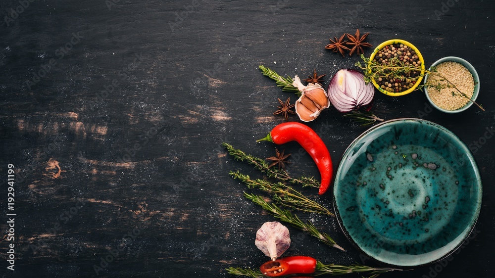 Breakfast Lunch Dinner. Serving table with dishes and vegetables. Top ...