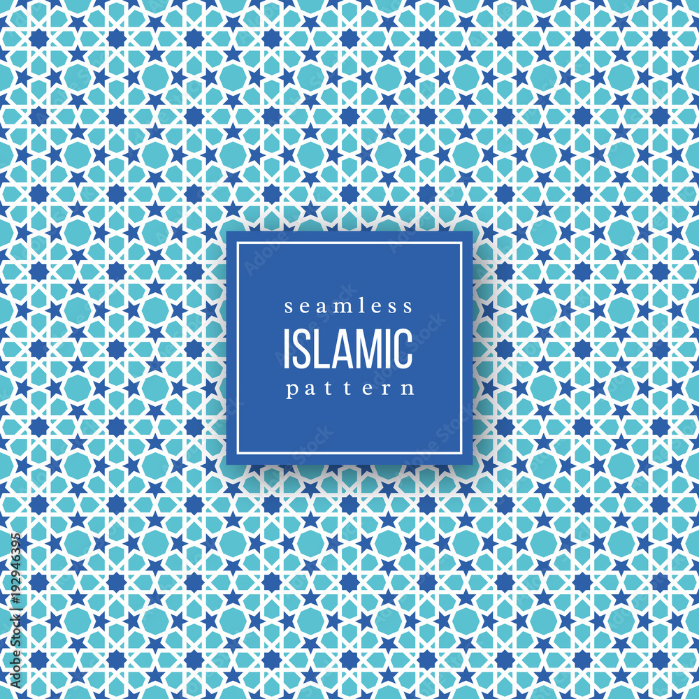 Seamless pattern in islamic traditional style. Blue and white colors ...