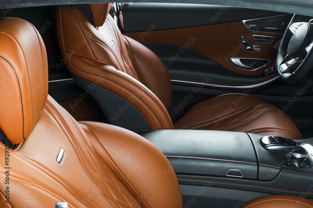 Modern Luxury car inside. Interior of prestige modern car. Comfortable ...