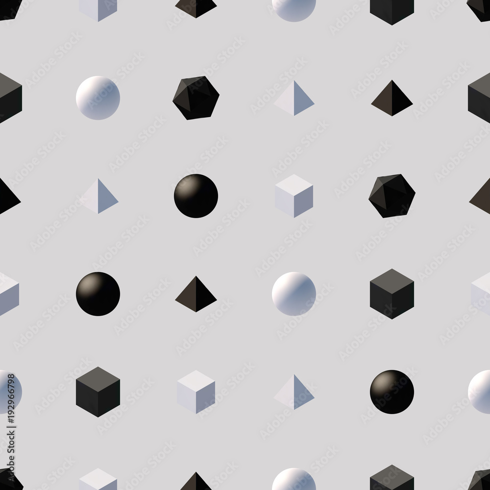 Seamless pattern with 3d primitives. Abstract background with isometric ...