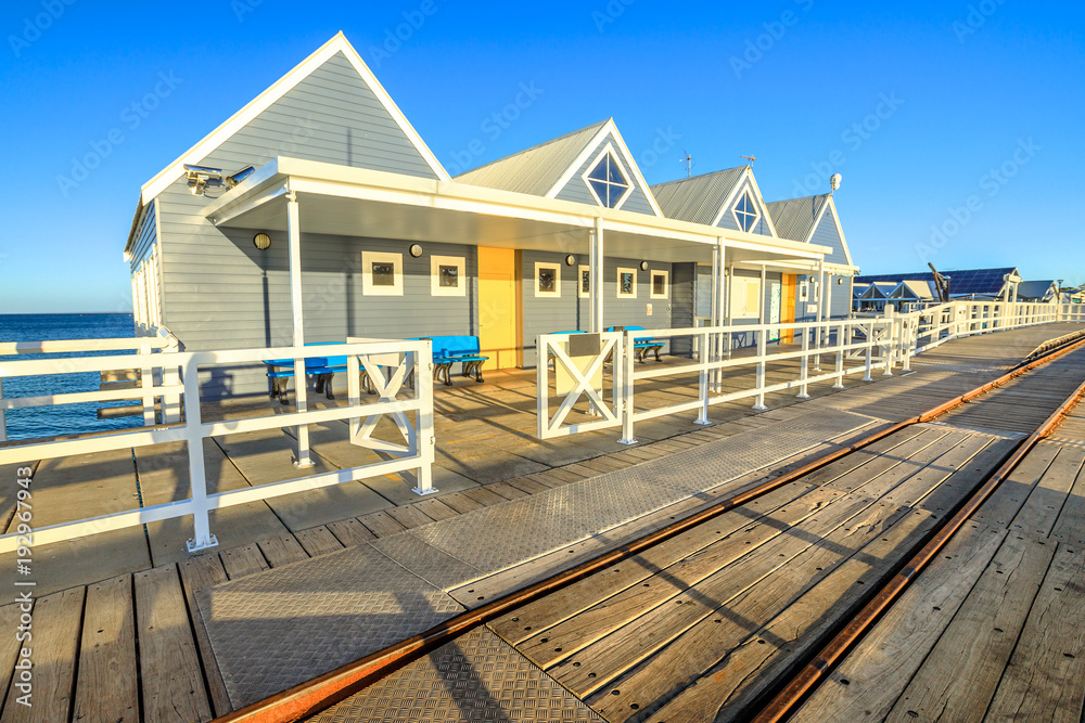 Tracks of railway on Busselton Jetty in Busselton city, Western ...