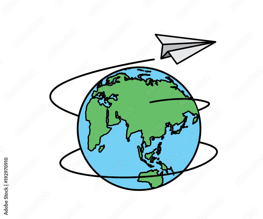 world and paper plane cartoon design illustration Stock Vector | Adobe ...