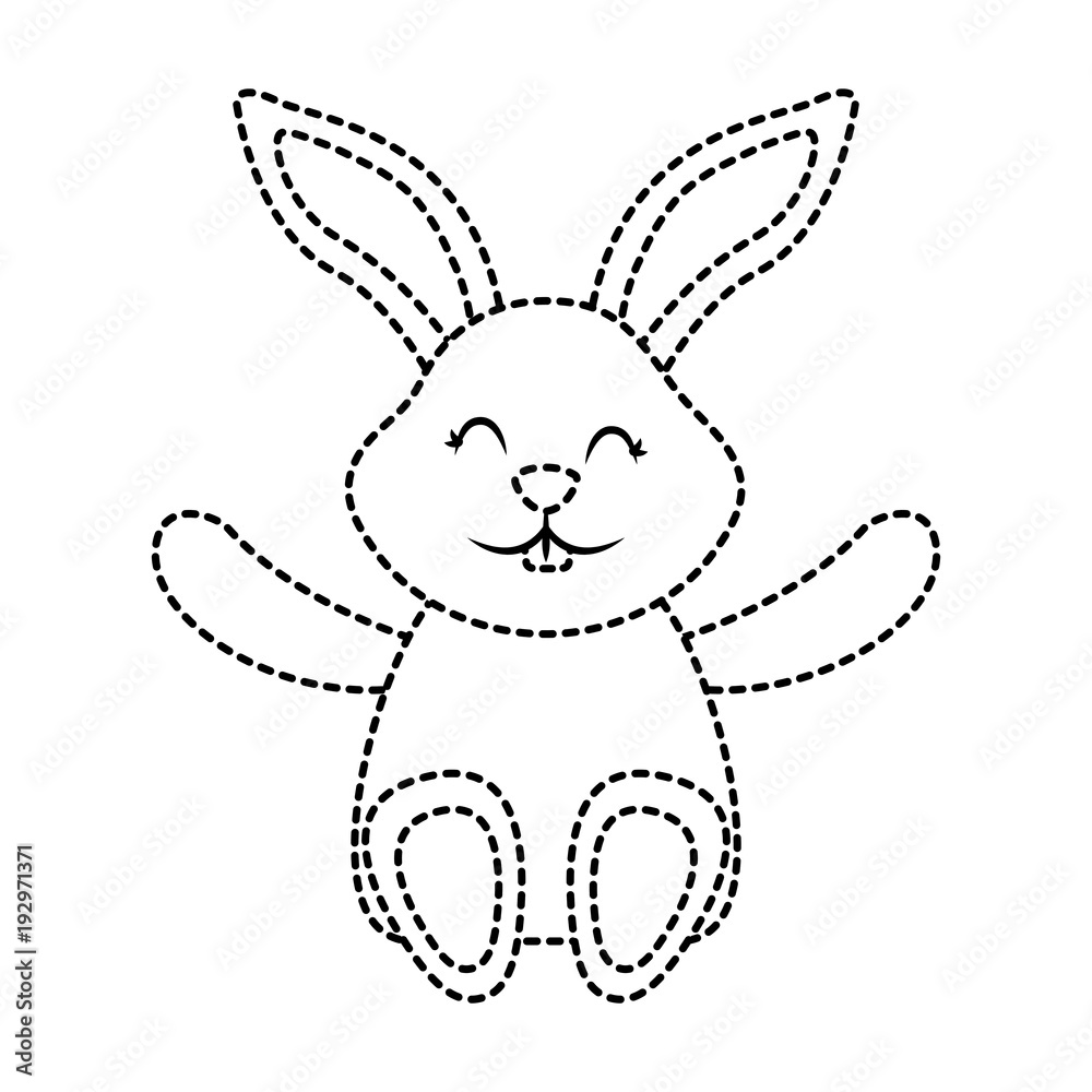 cute little bunny sitting animal happy vector illustration dotted line ...