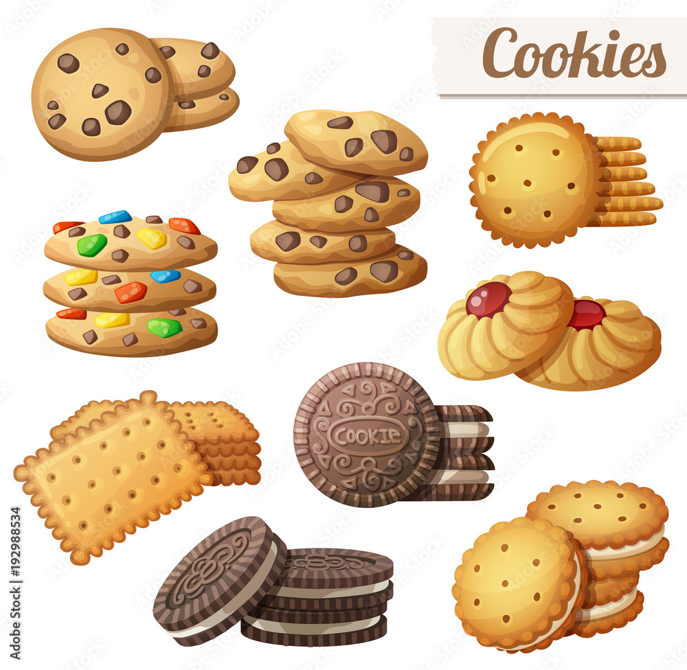 Cookies. Set of cartoon vector food icons Stock Vector | Adobe Stock