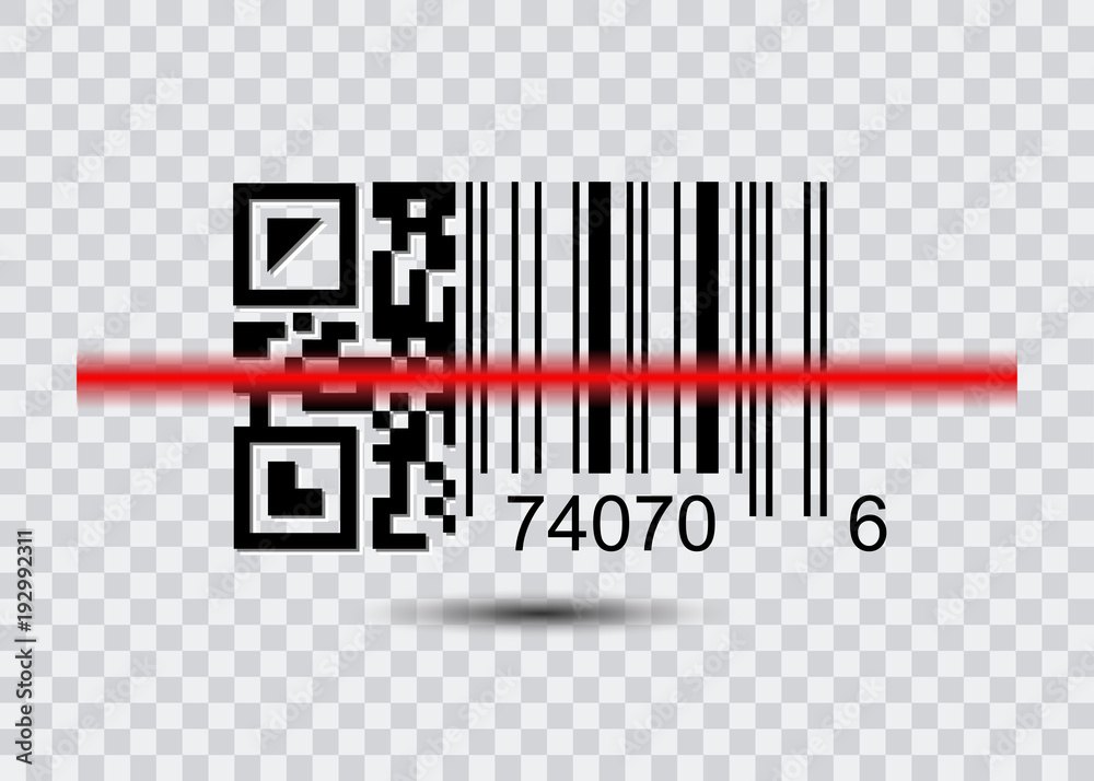 Sample Bar Codes and QR code For Scanning Icon with red laser, Vector ...