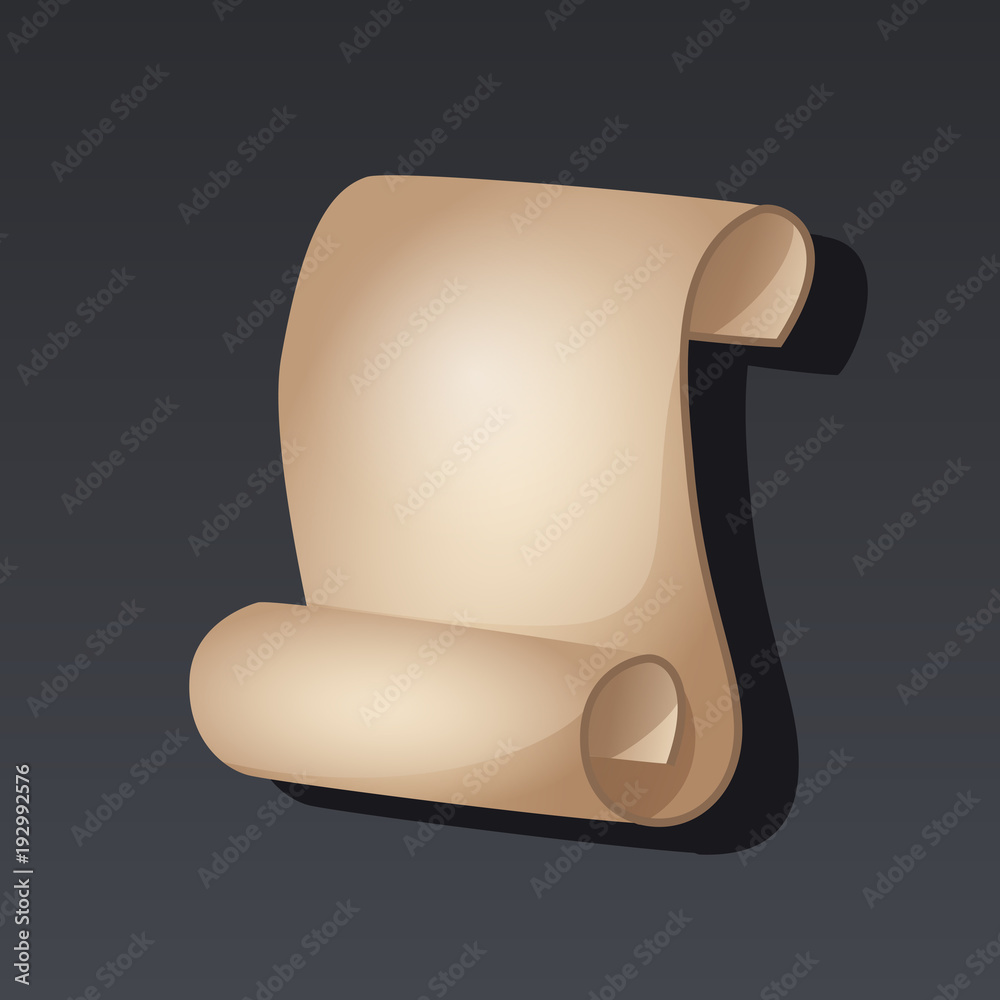 Game icon of magic scroll in cartoon style. Bright design for app user ...