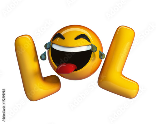LOL emoji. Internet slang Acronym with Laughing Emoticon. 3d rendering ...