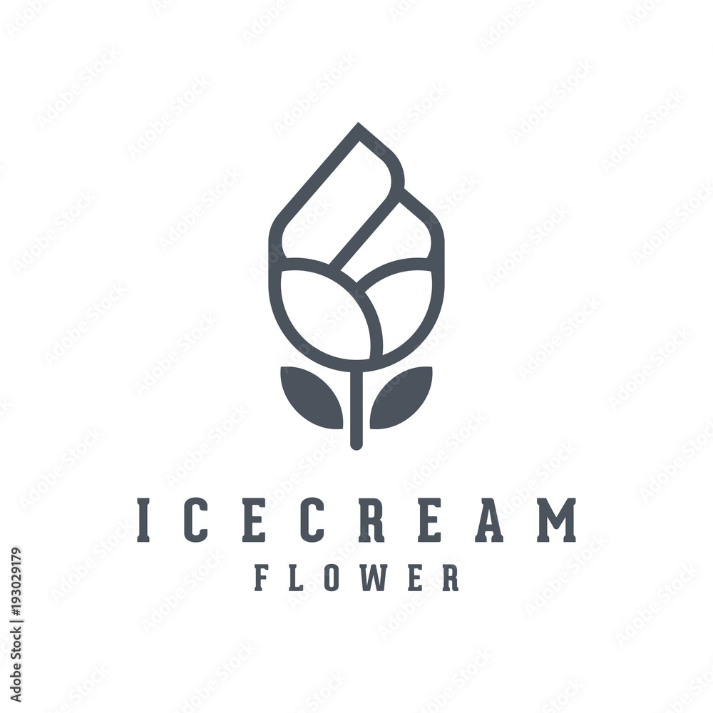 Outline Ice Cream Logo, Line Flower Logo, Outline Flower Ice Cream ...