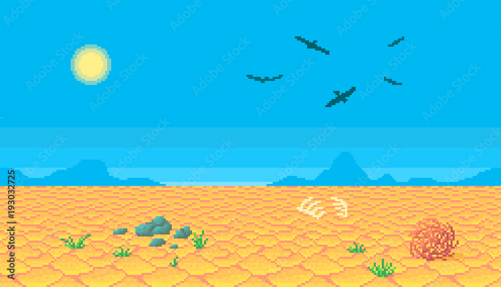 Pixel art desert background. Stock Vector | Adobe Stock