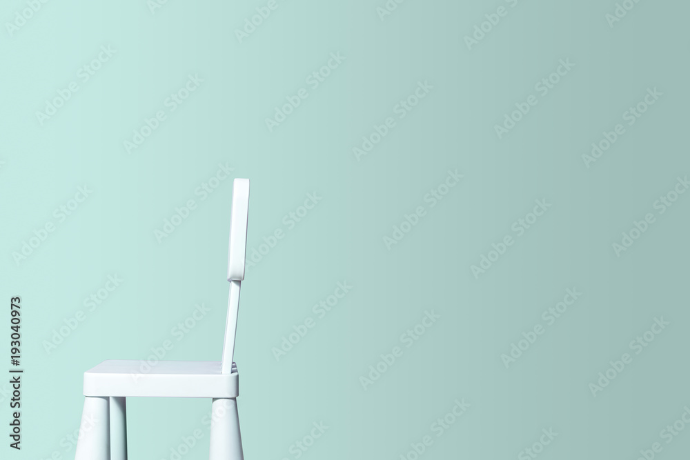 Blue pastel chair on a pastel background side view. Pastel colors. Baby ...