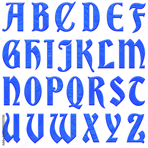 Blue plastic textured antique ancient font style full alphabet capital ...