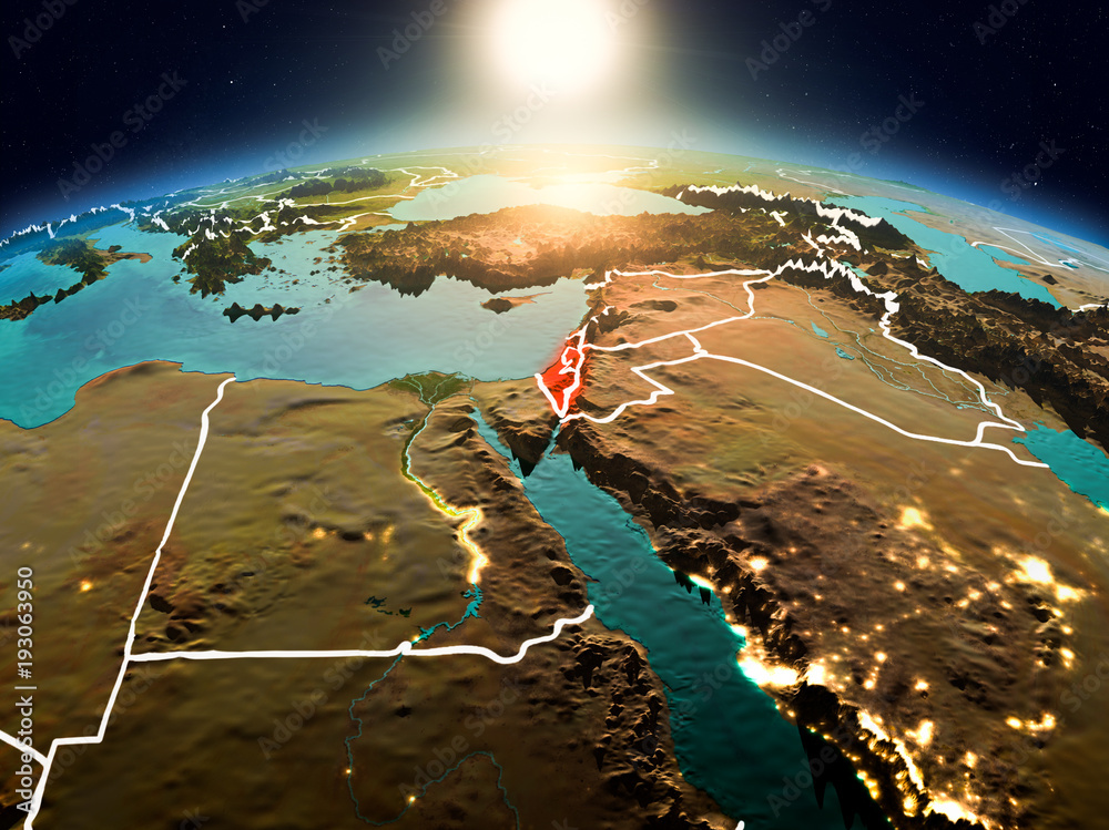 Israel in sunrise from orbit Stock Illustration | Adobe Stock