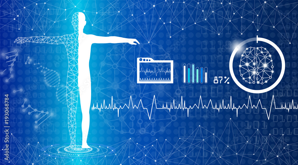 abstract background technology concept in blue light,brain and human ...