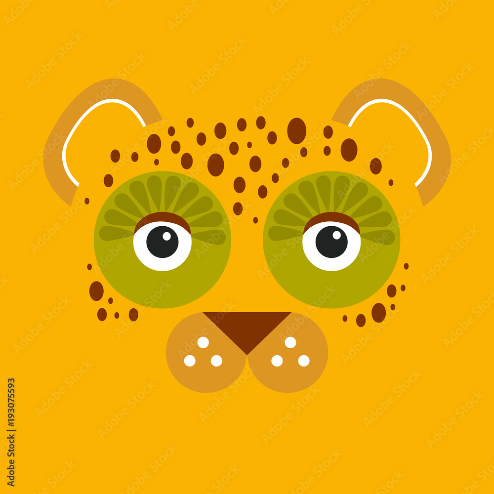 funny face big cat, leopard with brown spots on Orange background ...