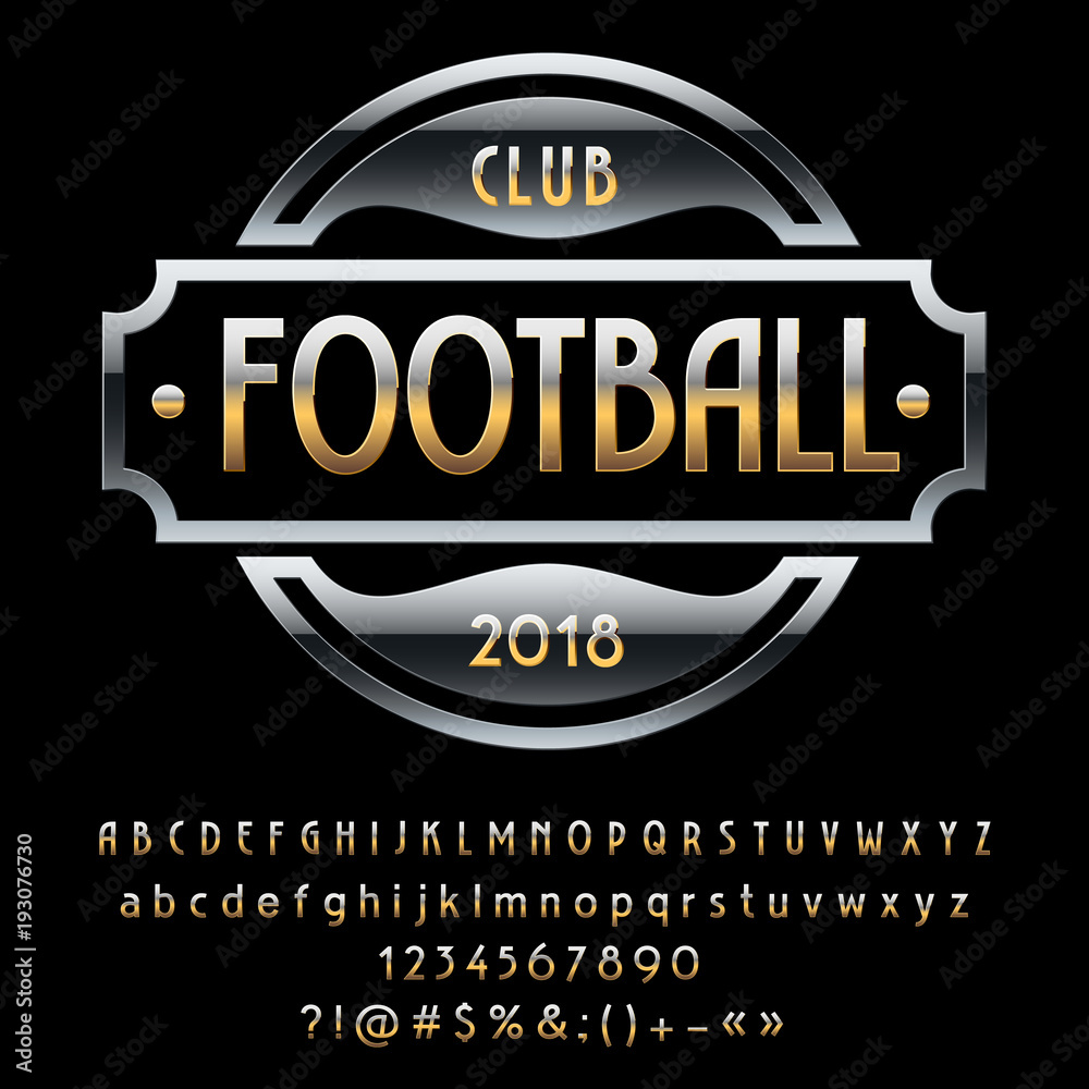 Vector Silver and Gold chic Sport Emblem Football Club. Set of metal ...