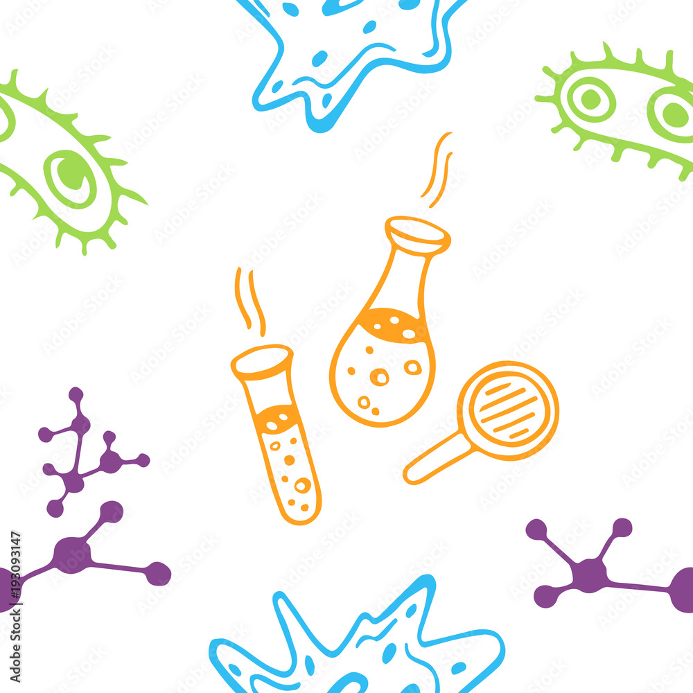 Biology science. Vector seamless pattern. Colorful illustration. School ...