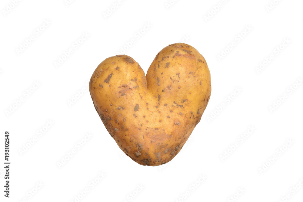 Unusual potato in the shape of heart on a white background, isolated ...