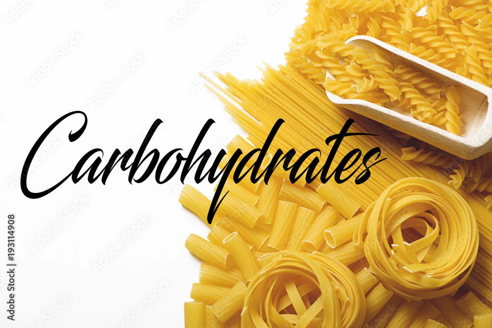The word carbohydrates written together background made with Italian ...