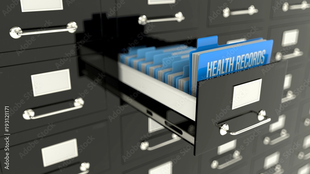 Health records folder with patients files, medical treatment history ...