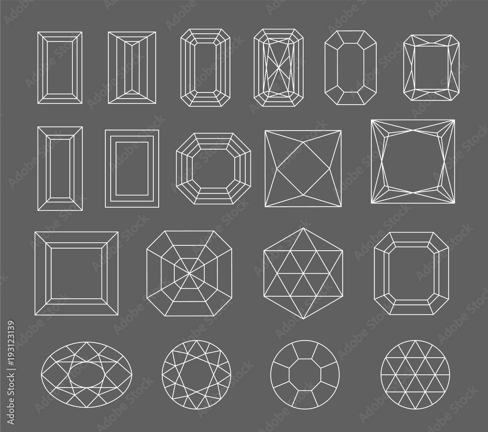 Diamond. Vector set of gems drawing line. Crystal forms. Geometric ...
