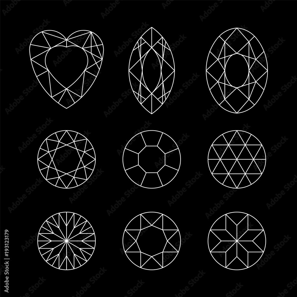 Diamond. Vector set of gems drawing line. Crystal forms. Geometric ...