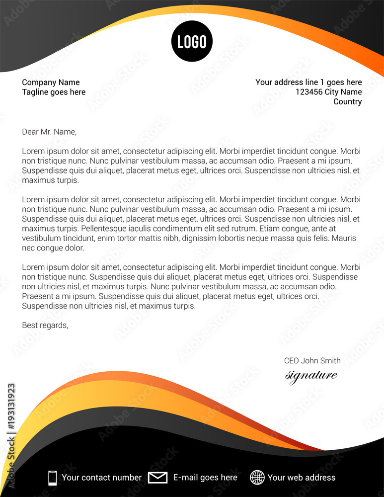 Black and yellow curves letterhead template Stock Vector | Adobe Stock