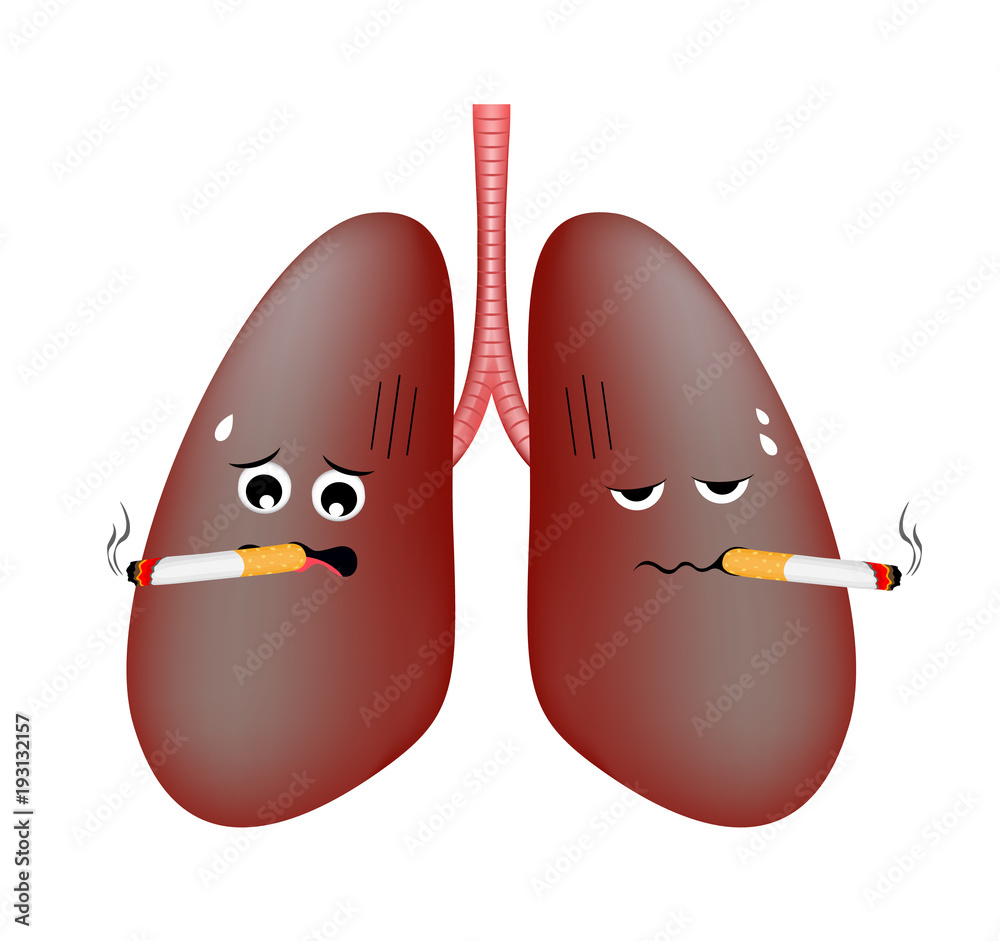 Damage smoking lung troubled. Cute cartoon character. Health care ...