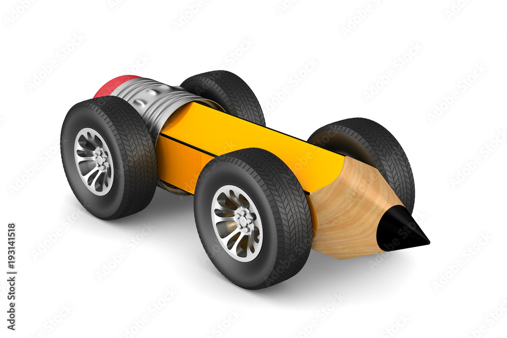 pencil with wheels on white background. Isolated 3D illustration Stock ...