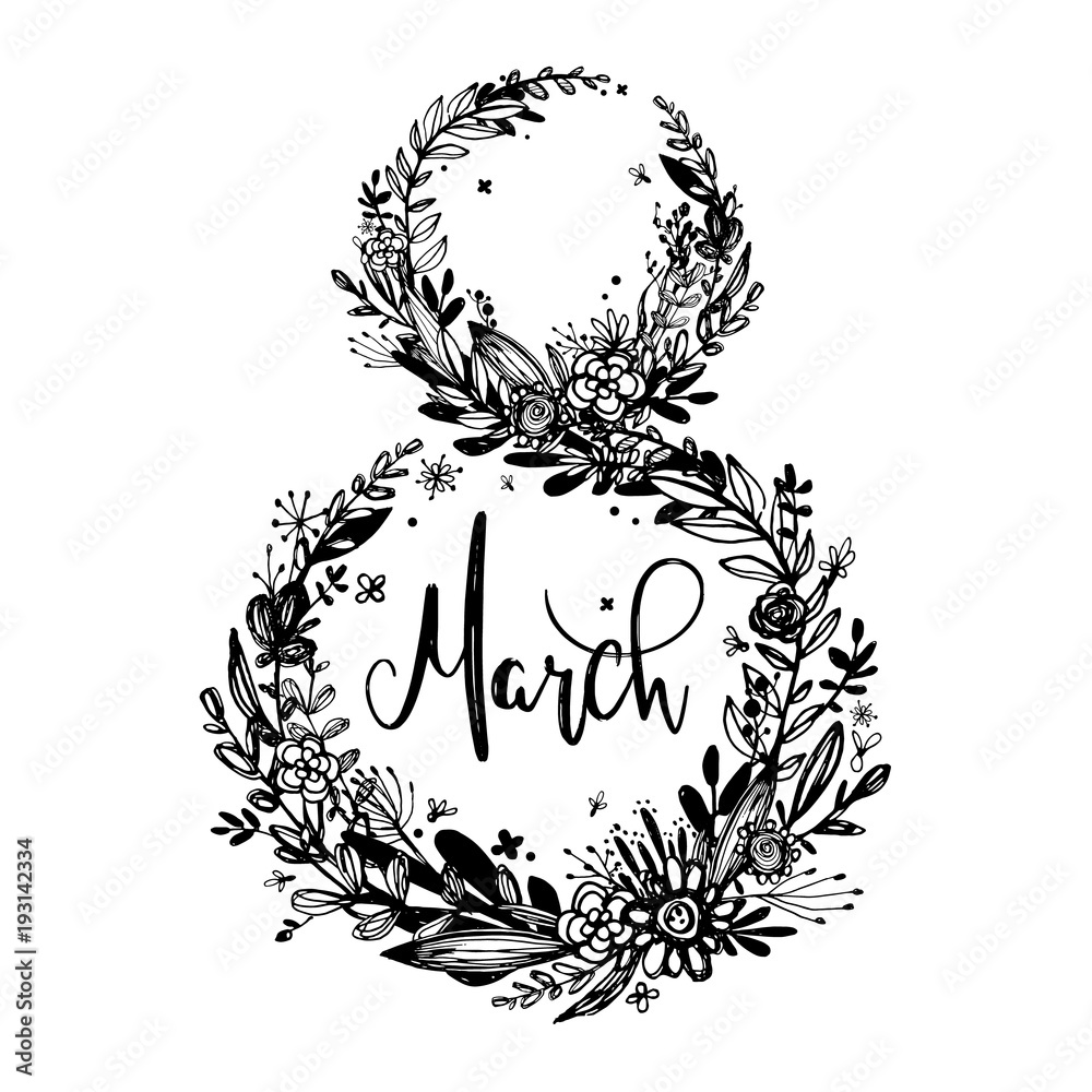 8 march - woman's day. Background, celebration badge, tag, icon. Text ...