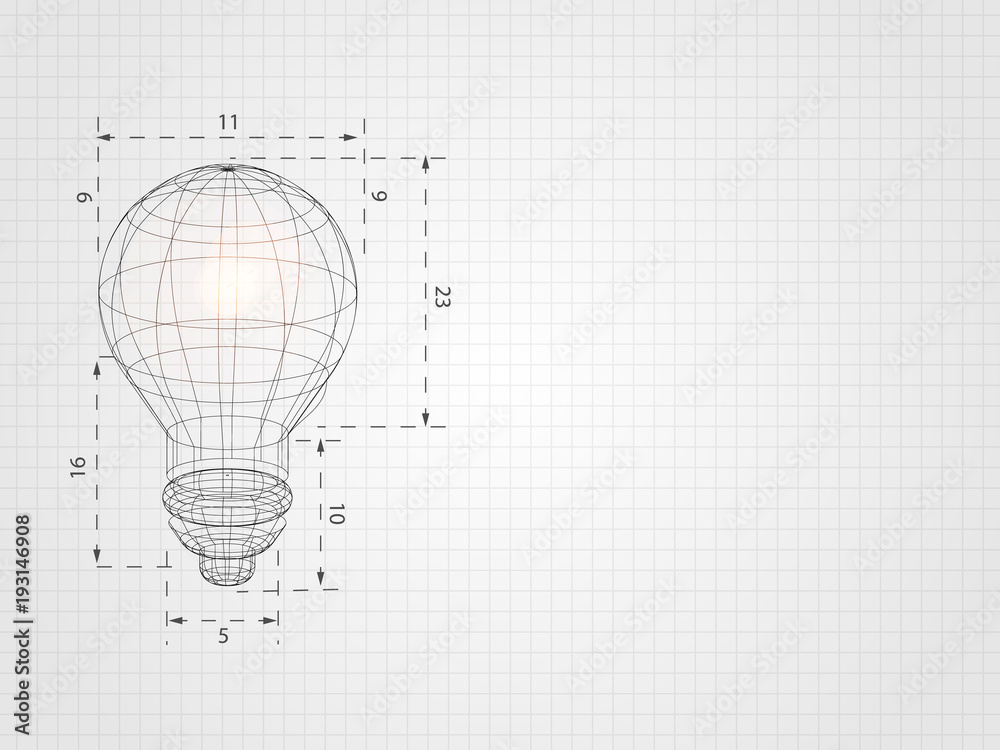 Wireframe lightbulb on grid represent technology concept and innovation ...