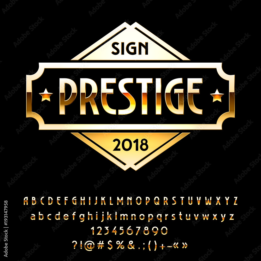 Vector Golden reflective Sign Prestige. Set of gradient Metallic ...