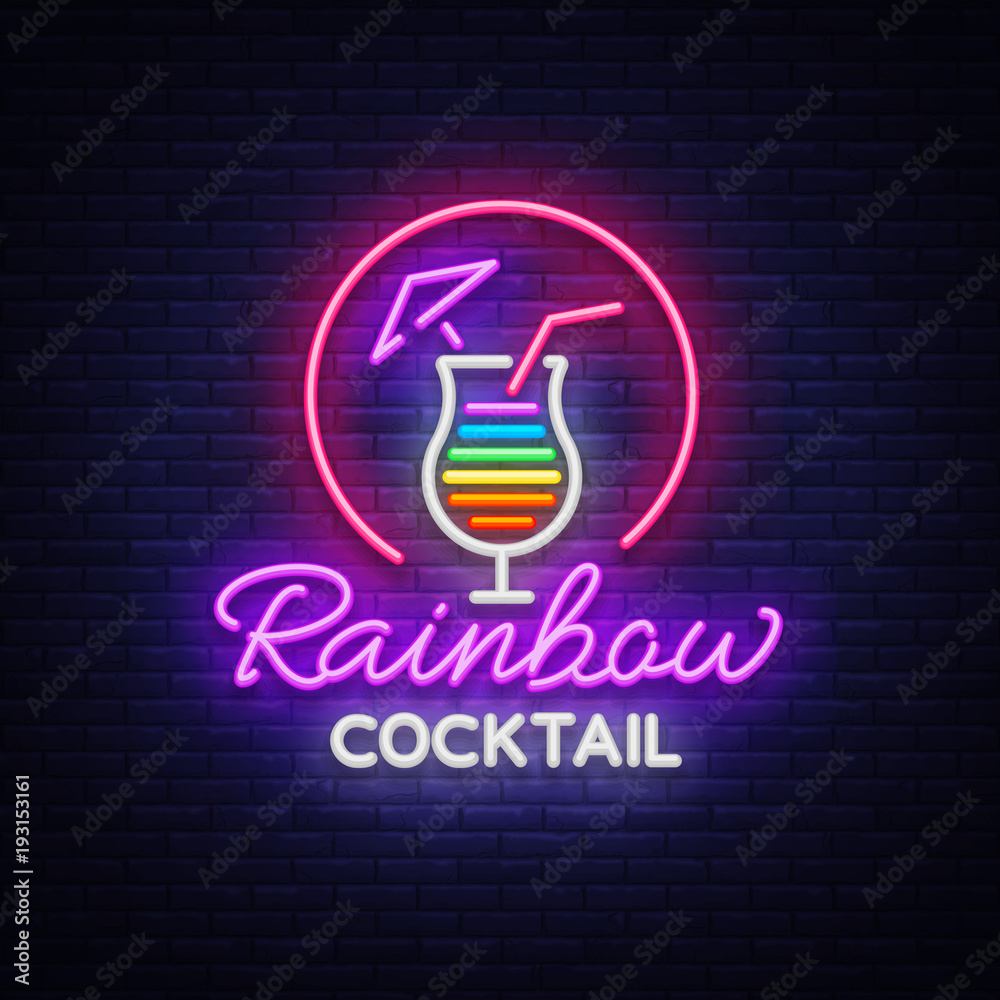 Cocktail logo in neon style. Rainbow Cocktail. Neon sign, Design ...