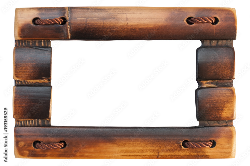 Beautiful wooden frame for an image or a picture on a white background ...