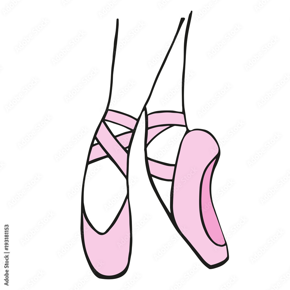 Pink pointe shoes, hand-drawing vector illustration sketch,Ballerina ...