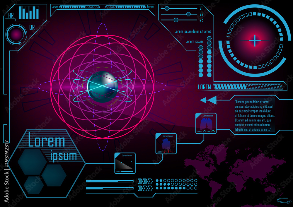 HUD GUI Radar monitor screen. Futuristic game technology outer space ...