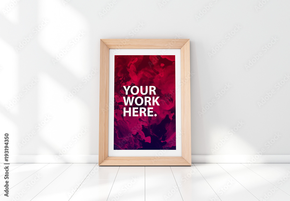 Wooden Framed Poster in Empty Room Mockup 3 Stock Template | Adobe Stock