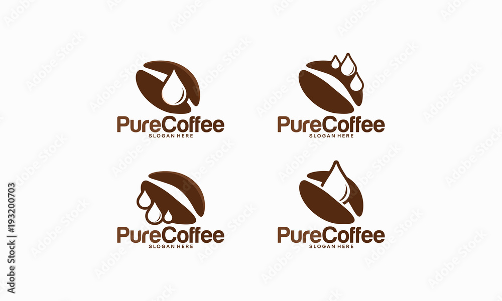 set of Pure Coffee logo designs concept vector, Water Drop and Coffee ...