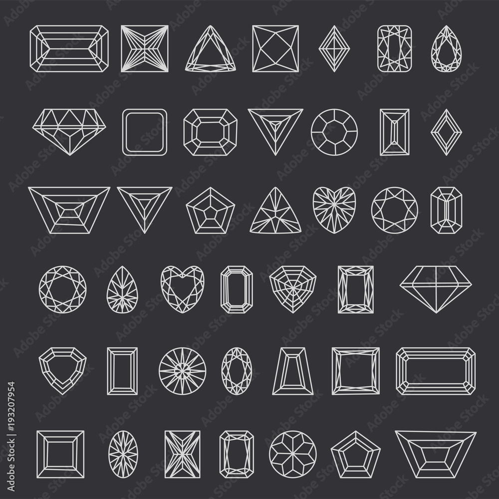 Stockvector Collection of gems and gemstones. Types of diamond cutting ...