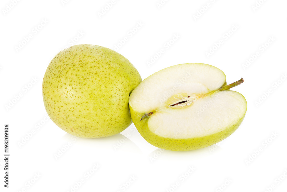 whole and half cut fresh Japanese Orin apple on white background Stock ...