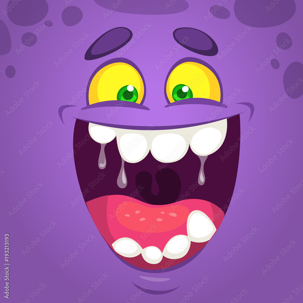 Cool happy cartoon monster face. Vector Halloween monster laughing with ...