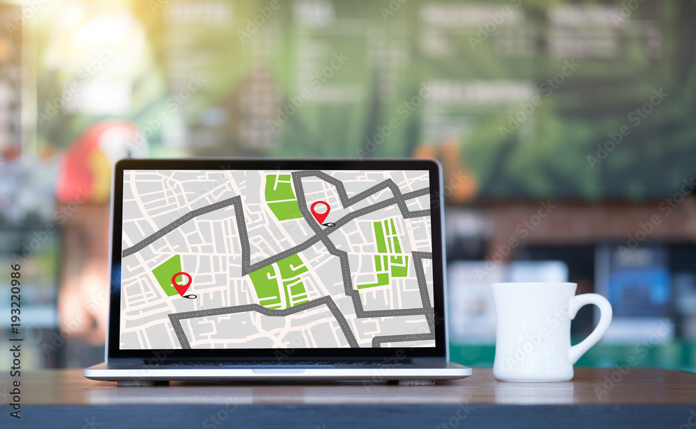 GPS Map to Route Destination network connection Location Street Map with GPS Icons Navigation ...