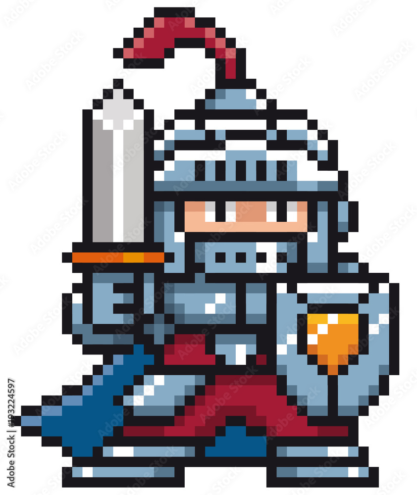 Vector illustration of Cartoon Knight - Pixel design Stock Vector ...
