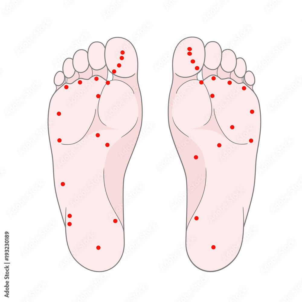 Two anatomical footprints of a man's bare feet with marks of active ...