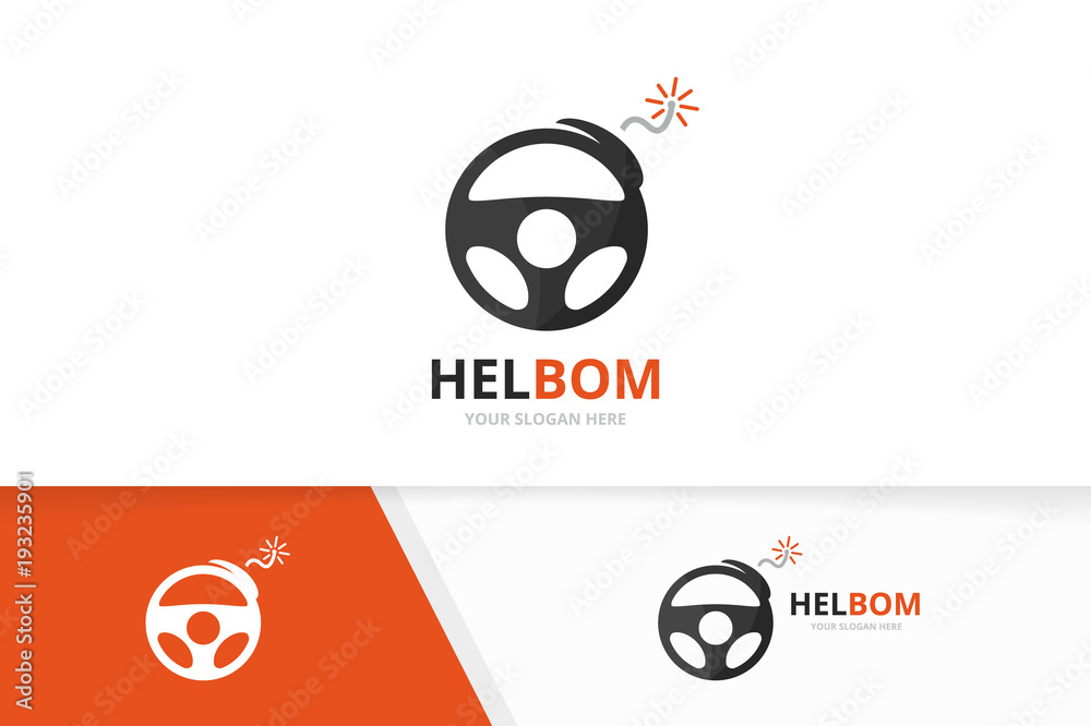 Vector car helm and bomb logo combination. Steering wheel and detonate ...