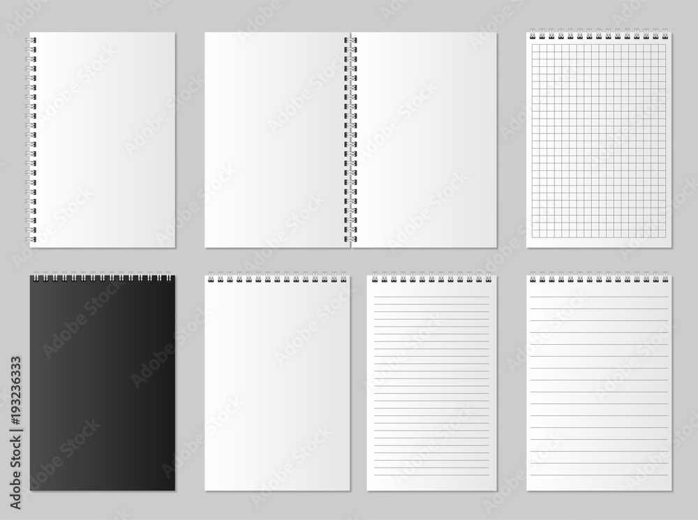 Realistic blank open and closed organizer. Notebook and notepad set ...