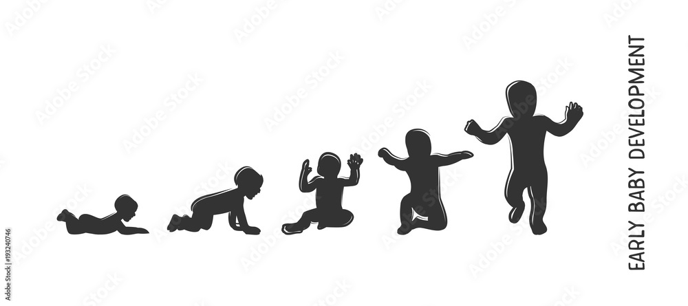 baby development icon, child growth stages. toddler milestones of first ...
