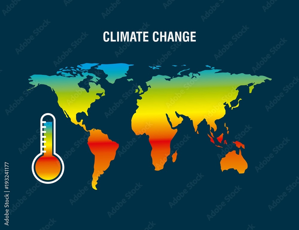 climate change map earth thermometer color degraded vector illustration ...